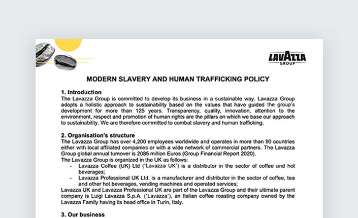 Modern slavery statement - Lavazza Professional UK