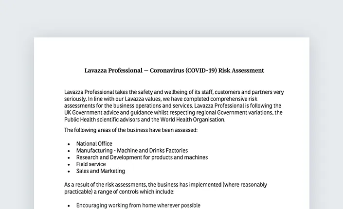COVID-19 Risk Assessment - Lavazza Professional UK
