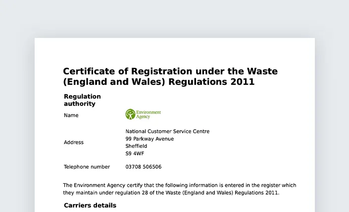 Waste carriers licence - Lavazza Professional UK