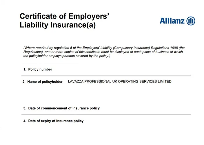 LPOS Employers' Liability Insurance - Lavazza Professional UK