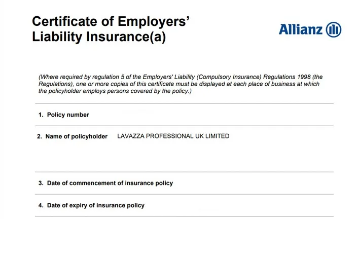 Employers Liability Insurance - Lavazza Professional UK