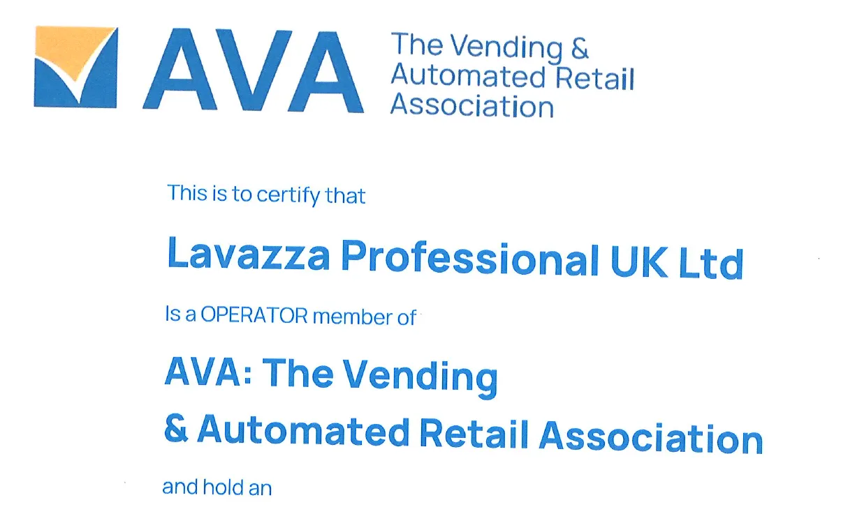 AVA membership certificate - Lavazza Professional UK